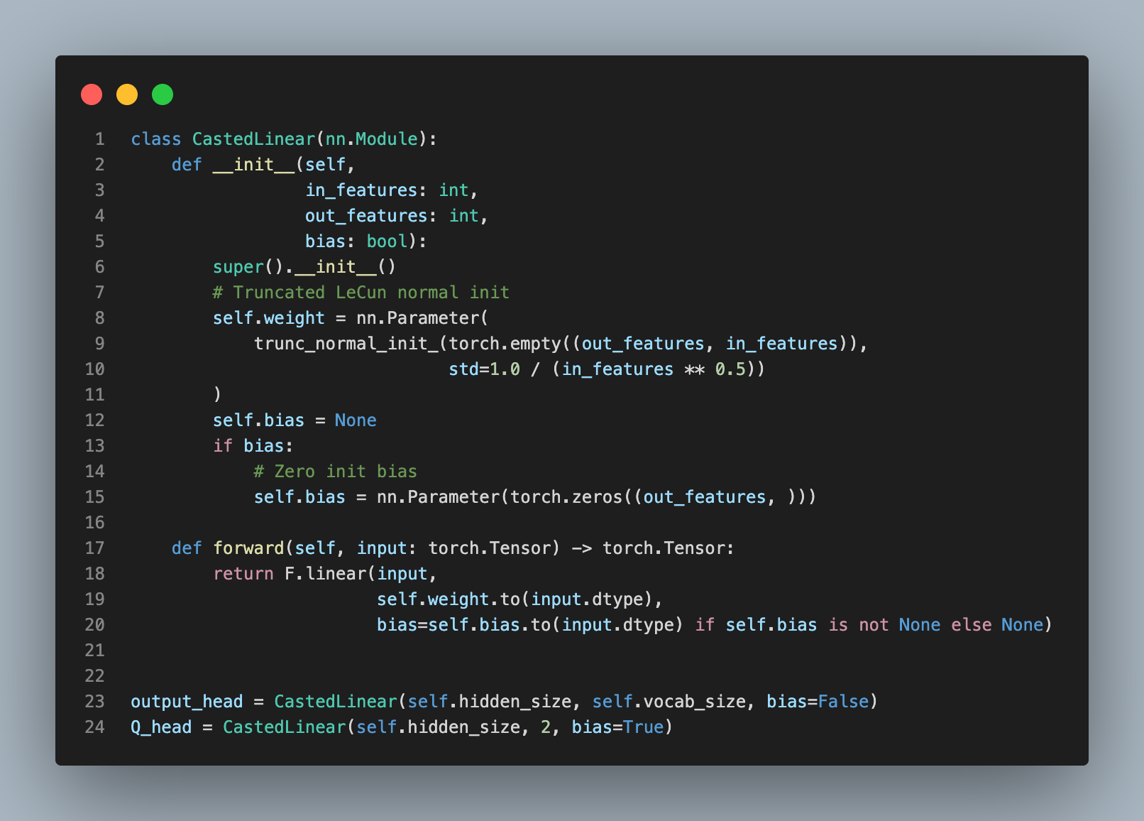 Both the “output_head” and the “Q_head” vectors are calculated with the help of a simple MLP ...